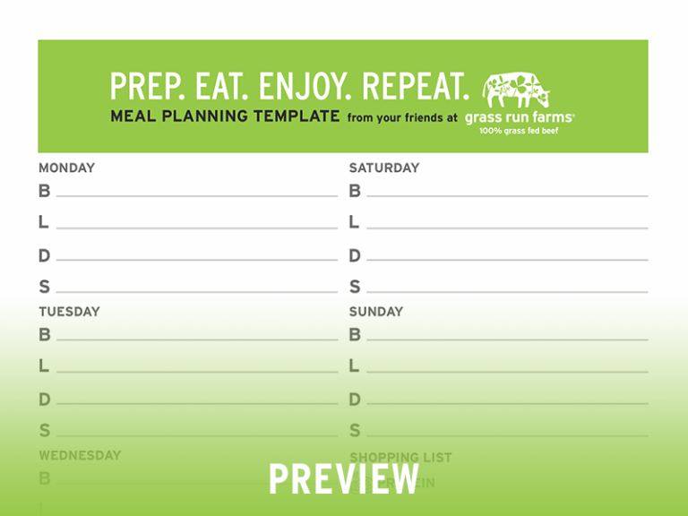 Downloadable Meal Prep Template | Grass Run Farms